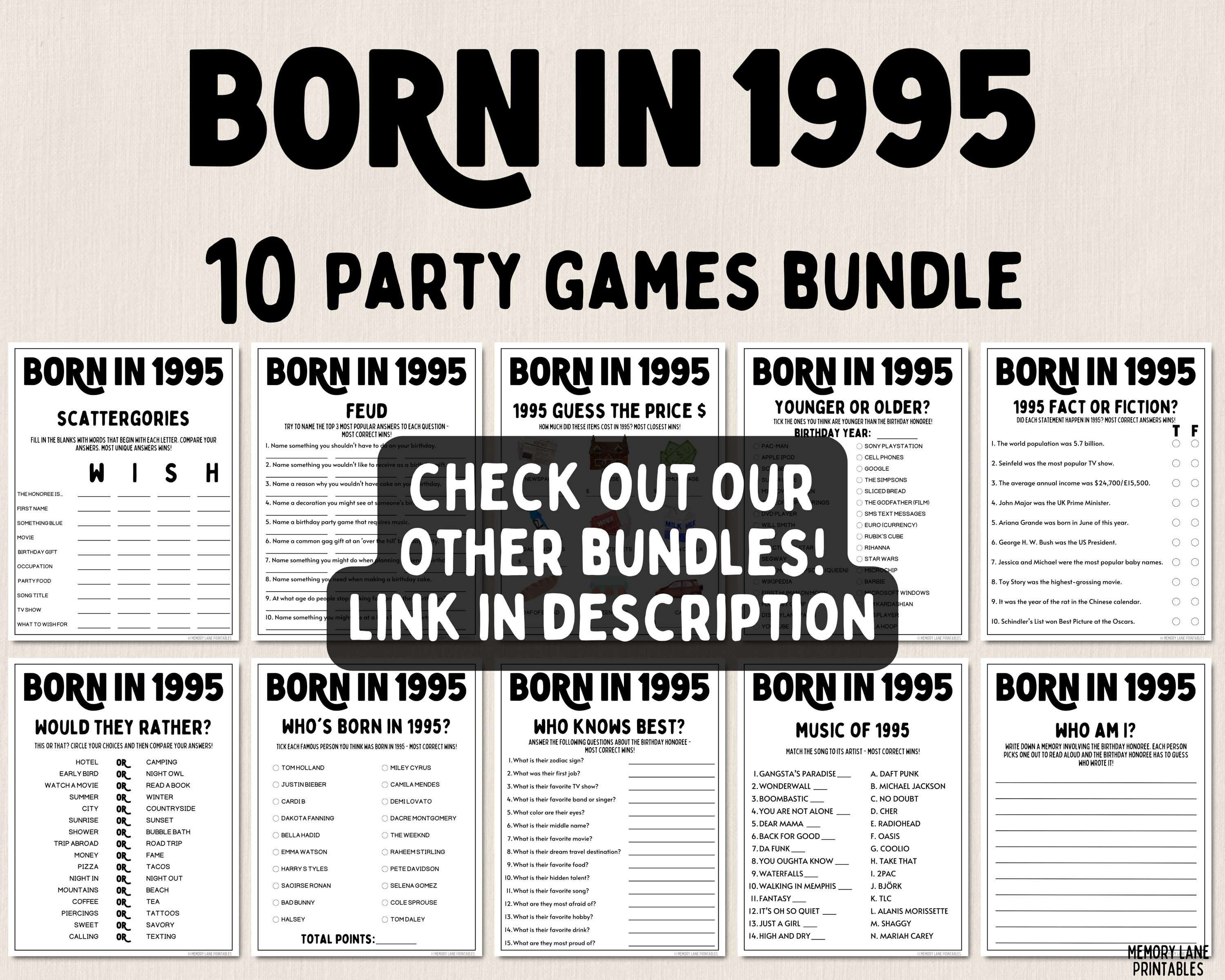 30th Birthday Party Games Bundle | Born in 1995 Games | 30th Birthday ...