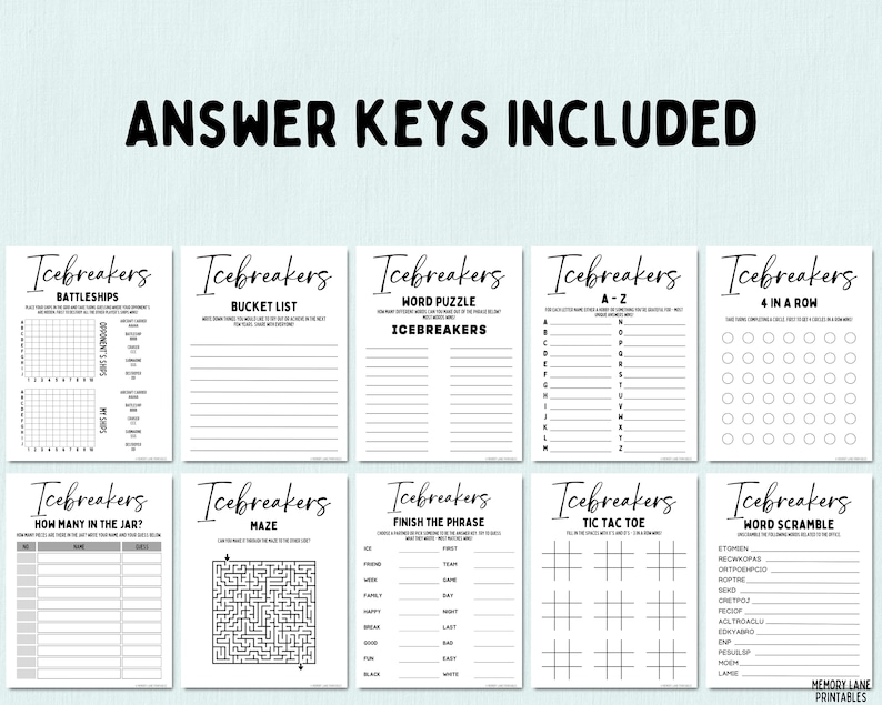 Icebreaker Games Bundle Group Activity Office Games Fun Printable Games ...