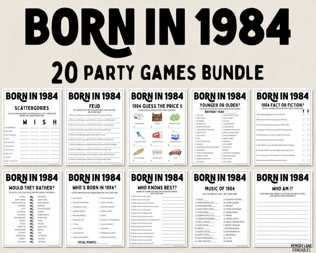 40th Birthday Party Games Bundle Born in 1984 Games 40th Birthday Games ...