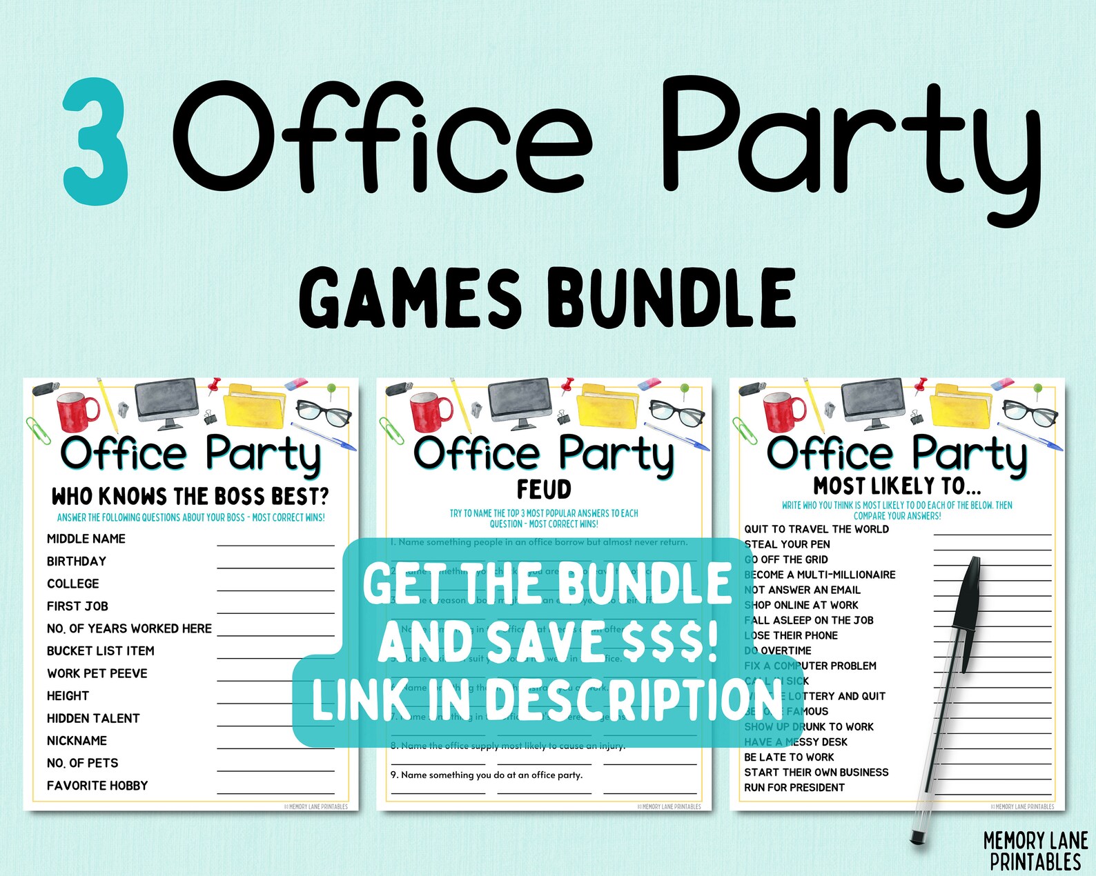 Office Party Games Bundle | Work Party Games | Fun Printable Games ...
