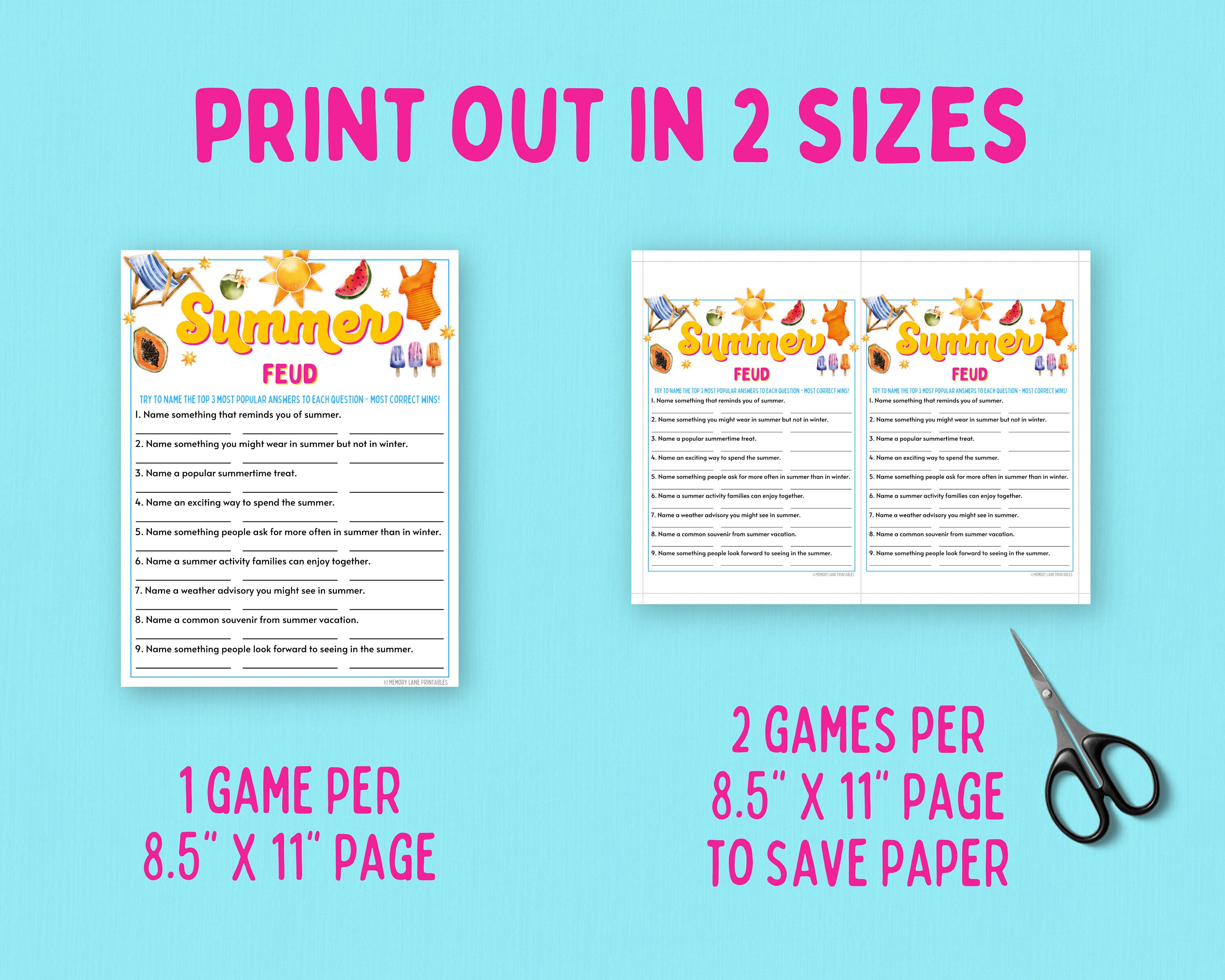 Summer Feud Game | Summer Party Game | Fun Printable Summertime Game ...