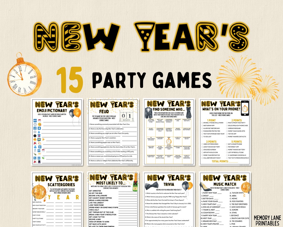 New Year's Game Bundle 15 New Year's Eve Party Games Fun Printable ...