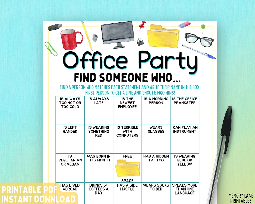 Office Party Find Someone Who Game | Work Party Game | Fun Printable ...