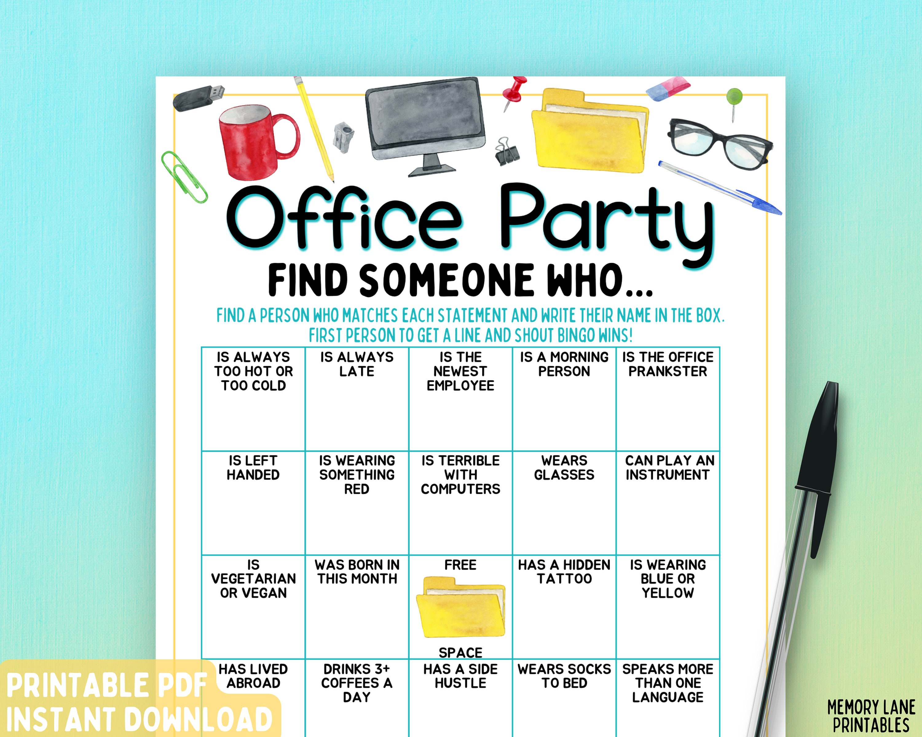 Office Party Find Someone Who Game Work Party Game Fun Printable Game ...