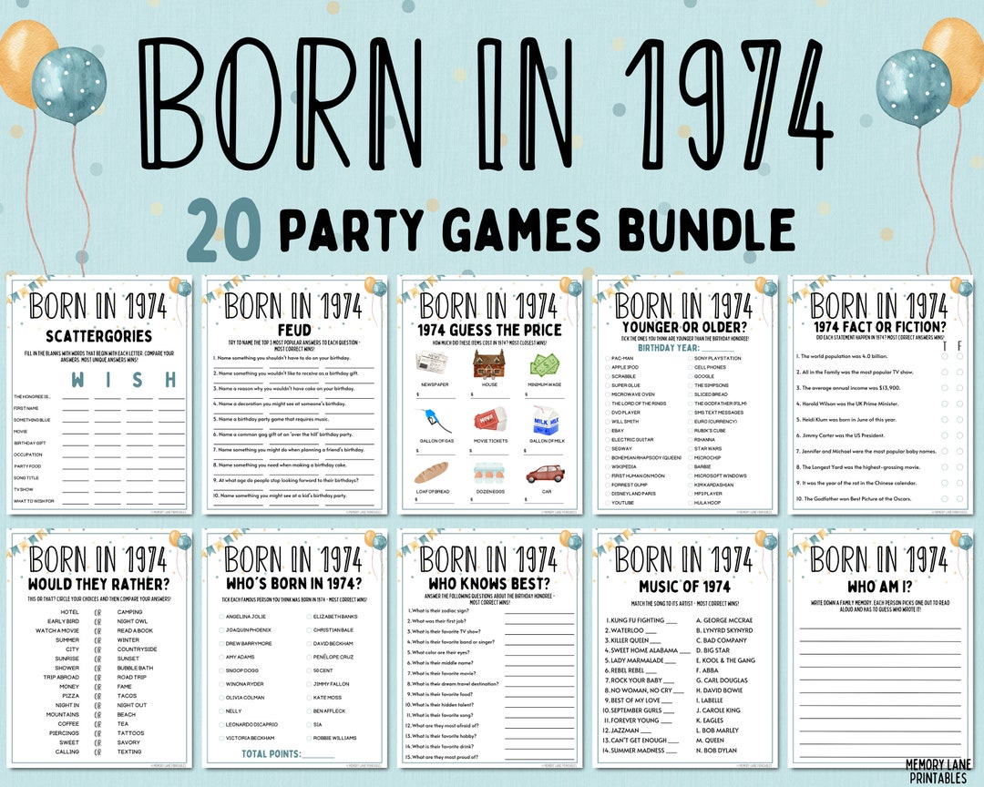 50th Birthday Party Games Bundle Born in 1974 Games 50th Birthday Games ...