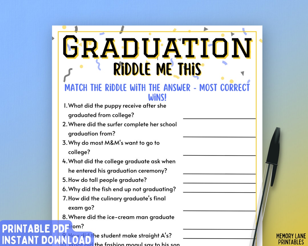 Graduation Riddle Me This Game | Graduation Party Game | Fun Graduation ...