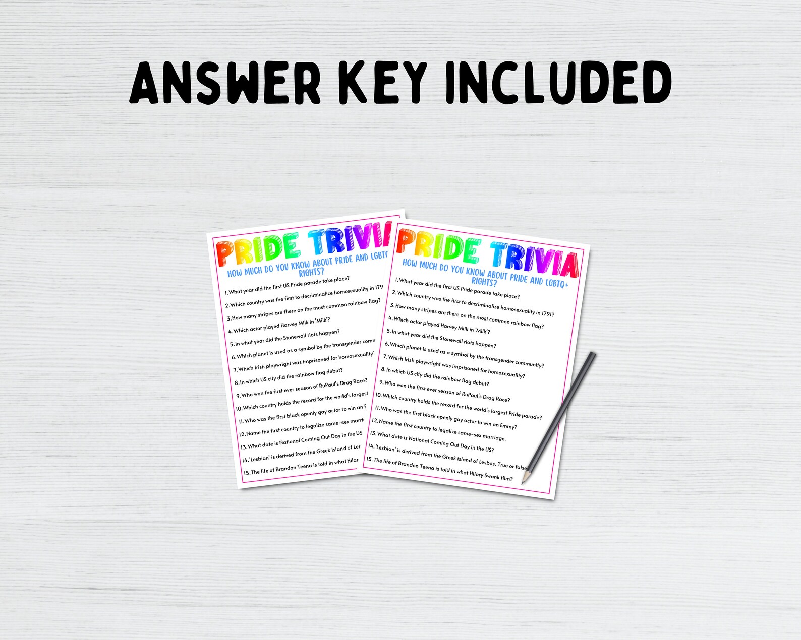 Pride Trivia Game | LGBTQ+ Pride Party Game | Pride Party Game ...