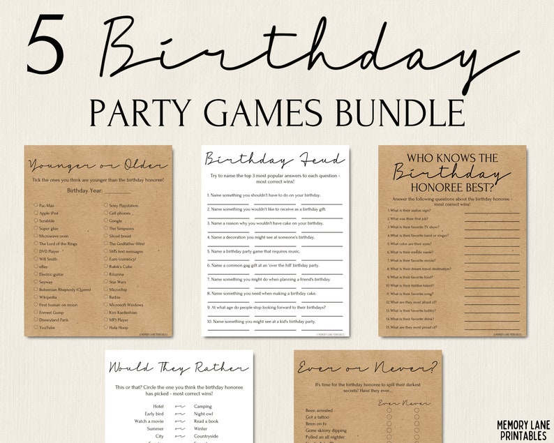 Birthday Games Bundle 5 Birthday Party Games Adult - Etsy