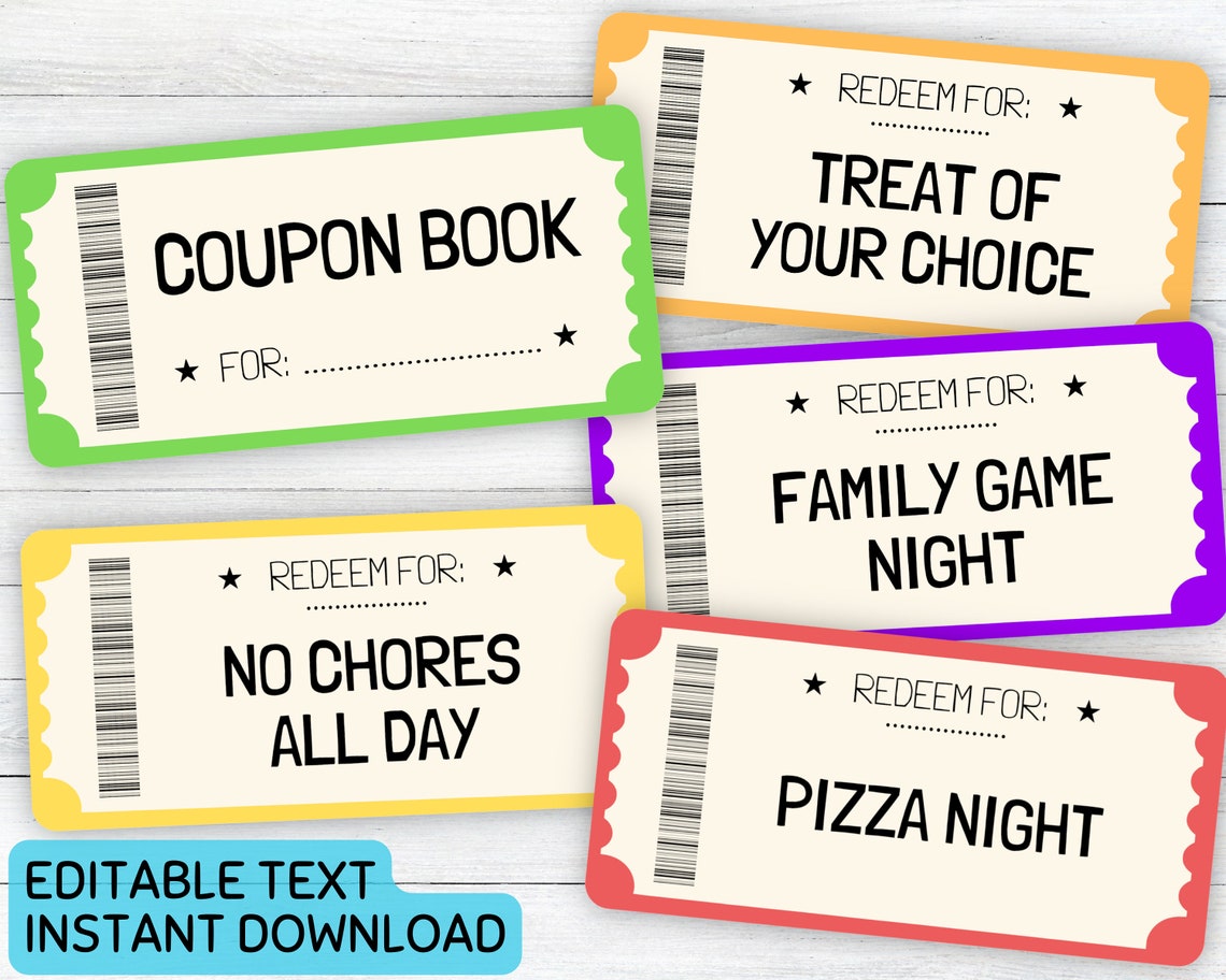 Coupon Book for Kids Printable Kids Reward Coupons Template - Etsy