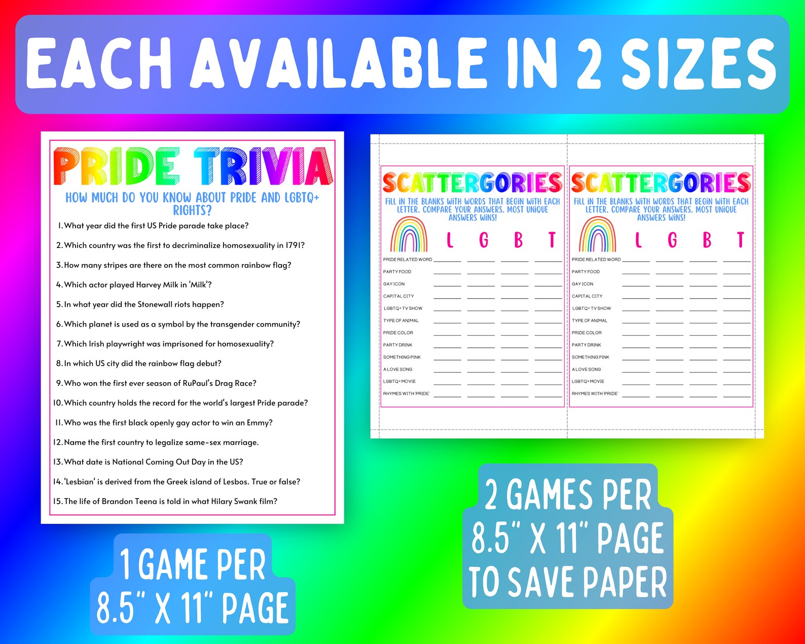 Pride Party Games Bundle 5 LGBTQ Pride Games Pride Trivia | Etsy UK
