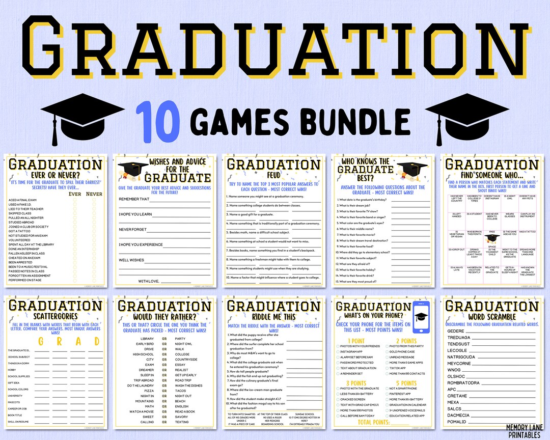 Graduation Games Bundle | 10 Graduation Party Games | Fun Graduation ...