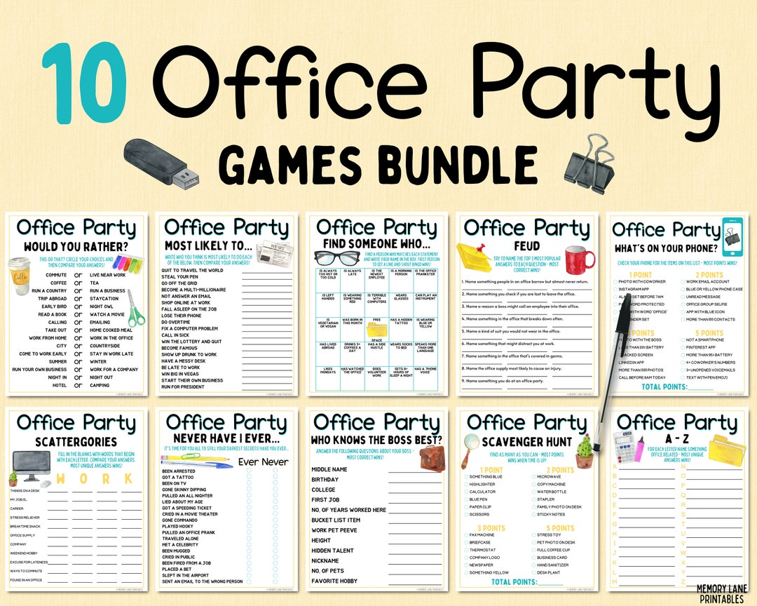 Office Party Games Bundle Work Party Games Fun Printable Games Group ...