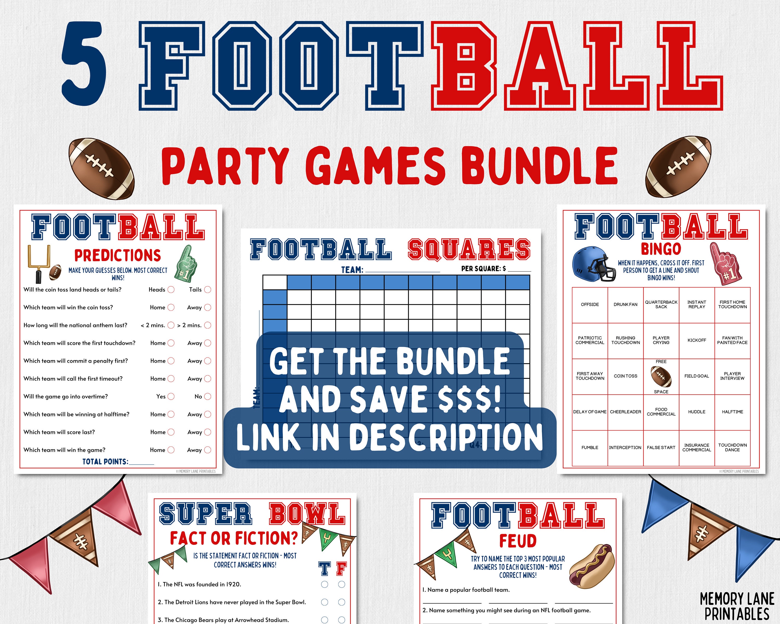 Football Games Bundle | US Football Party Games | Fun Printable Games ...
