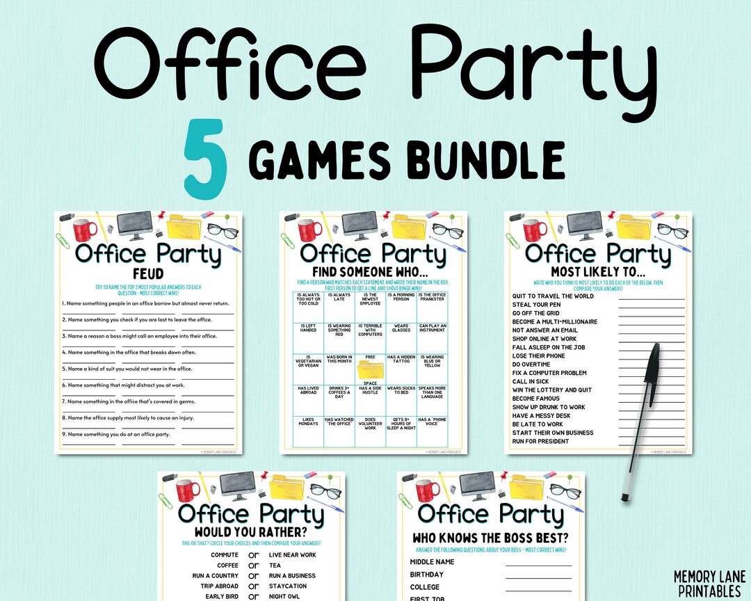 Office Party Games Bundle | Work Party Games | Fun Printable Games ...