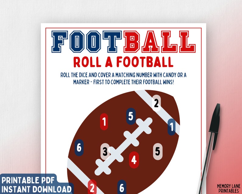 Football Roll A Football Game | Super Bowl Party Game | Fun Printable ...