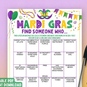 Mardi Gras Find Someone Who Game | Mardi Gras Party Game | Fun ...