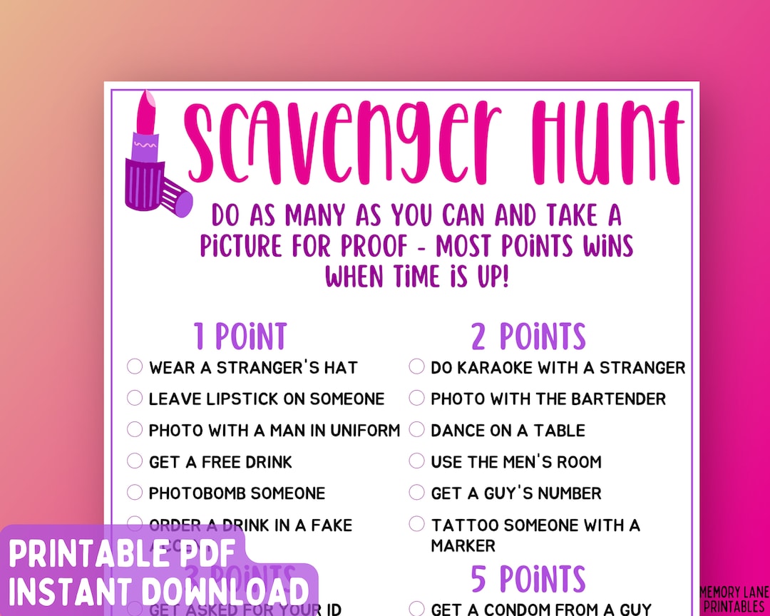 Ladies' Night Scavenger Hunt Game | Ladies Night Party Game | Fun Girls ...