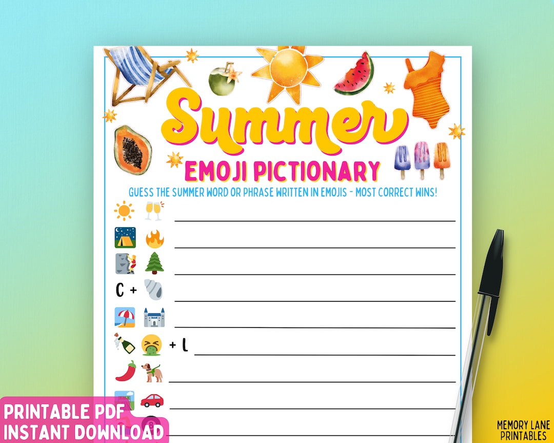 Summer Emoji Pictionary Game | Summer Party Game | Fun Printable ...