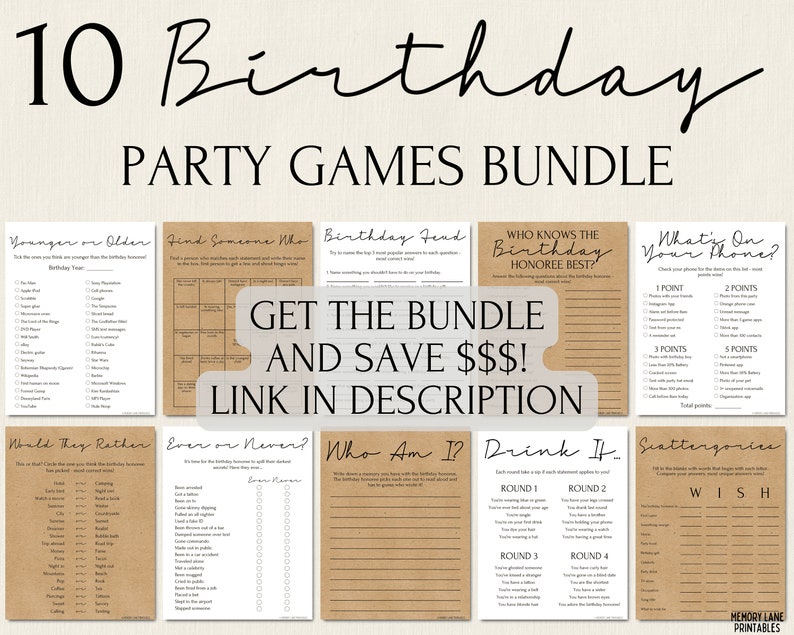 Birthday Games Bundle 5 Birthday Party Games Adult - Etsy