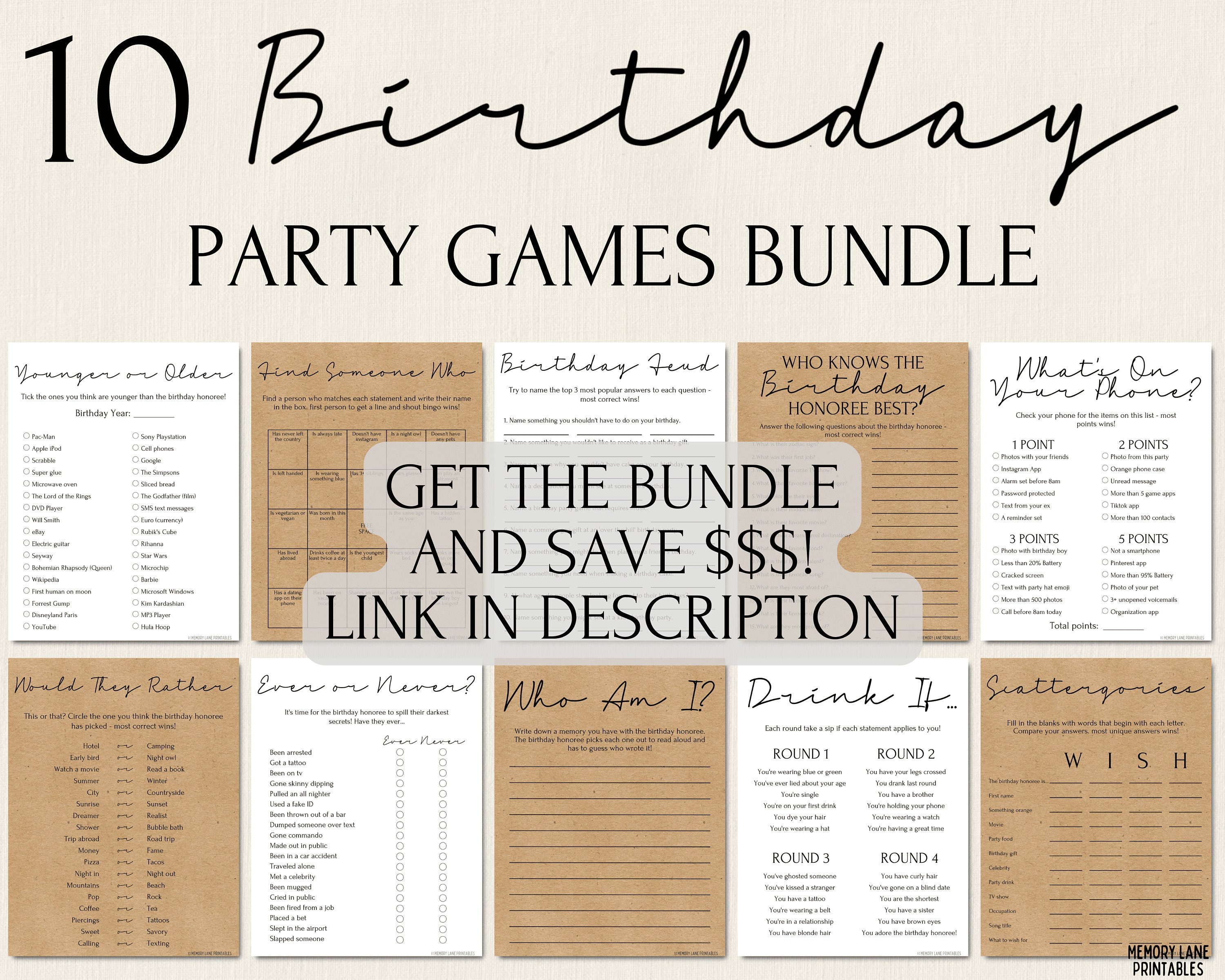 Birthday Games Bundle 5 Birthday Party Games Adult - Etsy