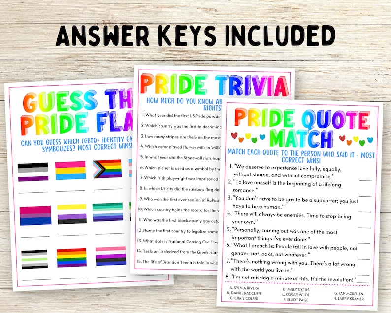 Pride Party Games Bundle 5 LGBTQ Pride Games Pride Trivia | Etsy UK