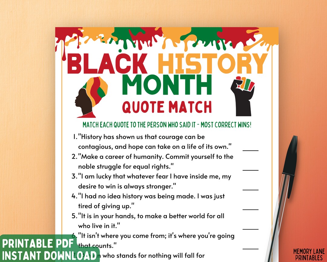Black History Month Quote Match Game | Black History Trivia Game | Fun ...