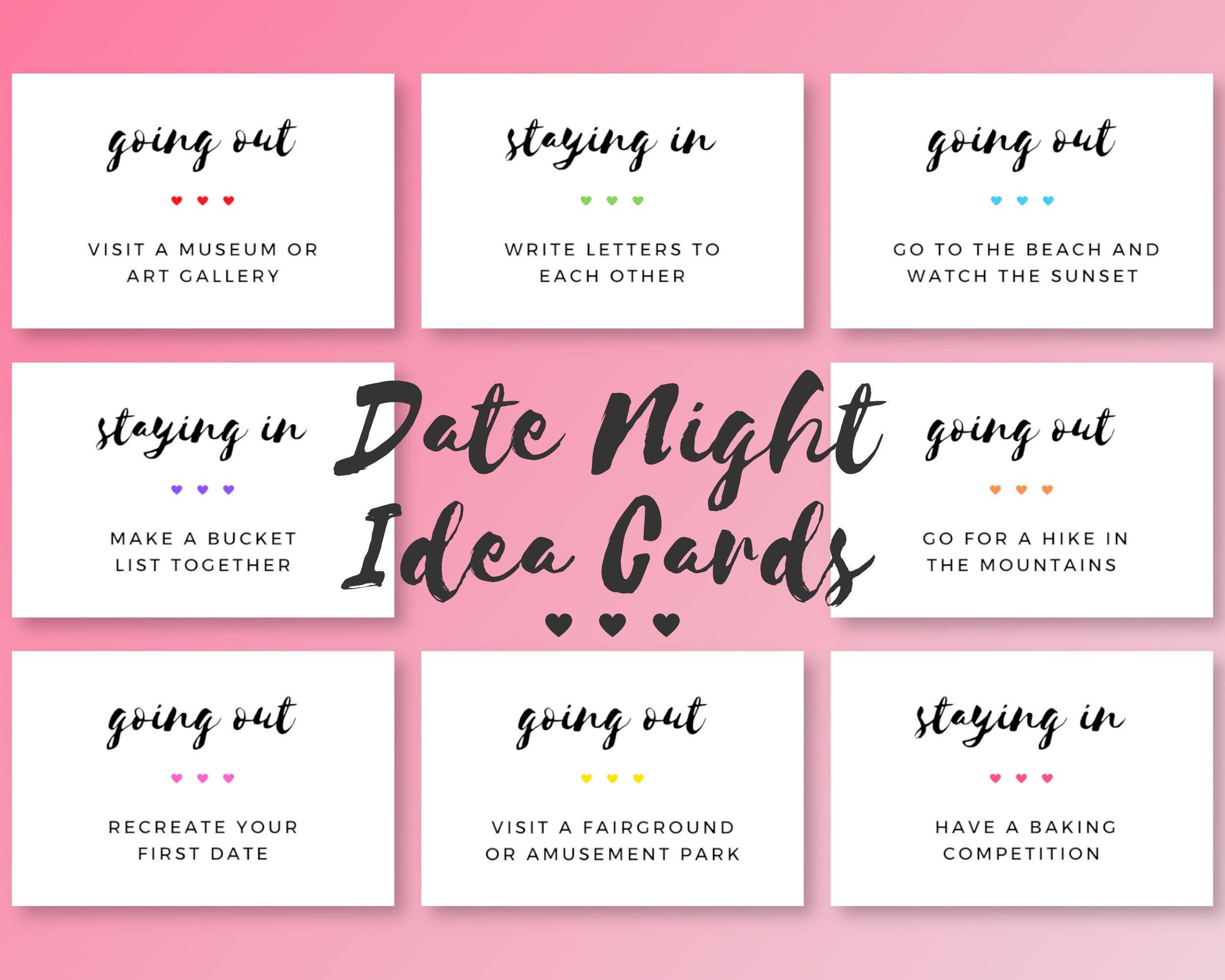 Date Night Cards A Year of Dates Printable Date Night Jar Valentine's ...