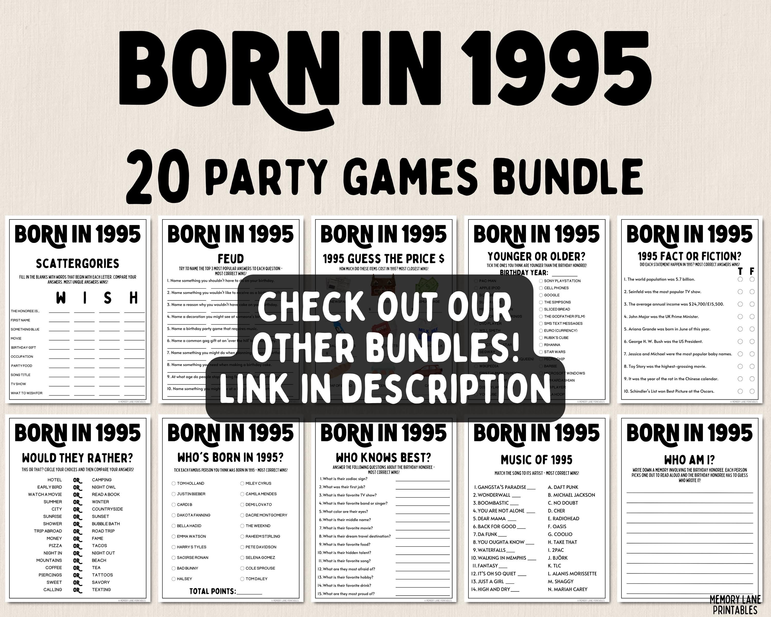 30th Birthday Party Games Bundle | Born in 1995 Games | 30th Birthday ...