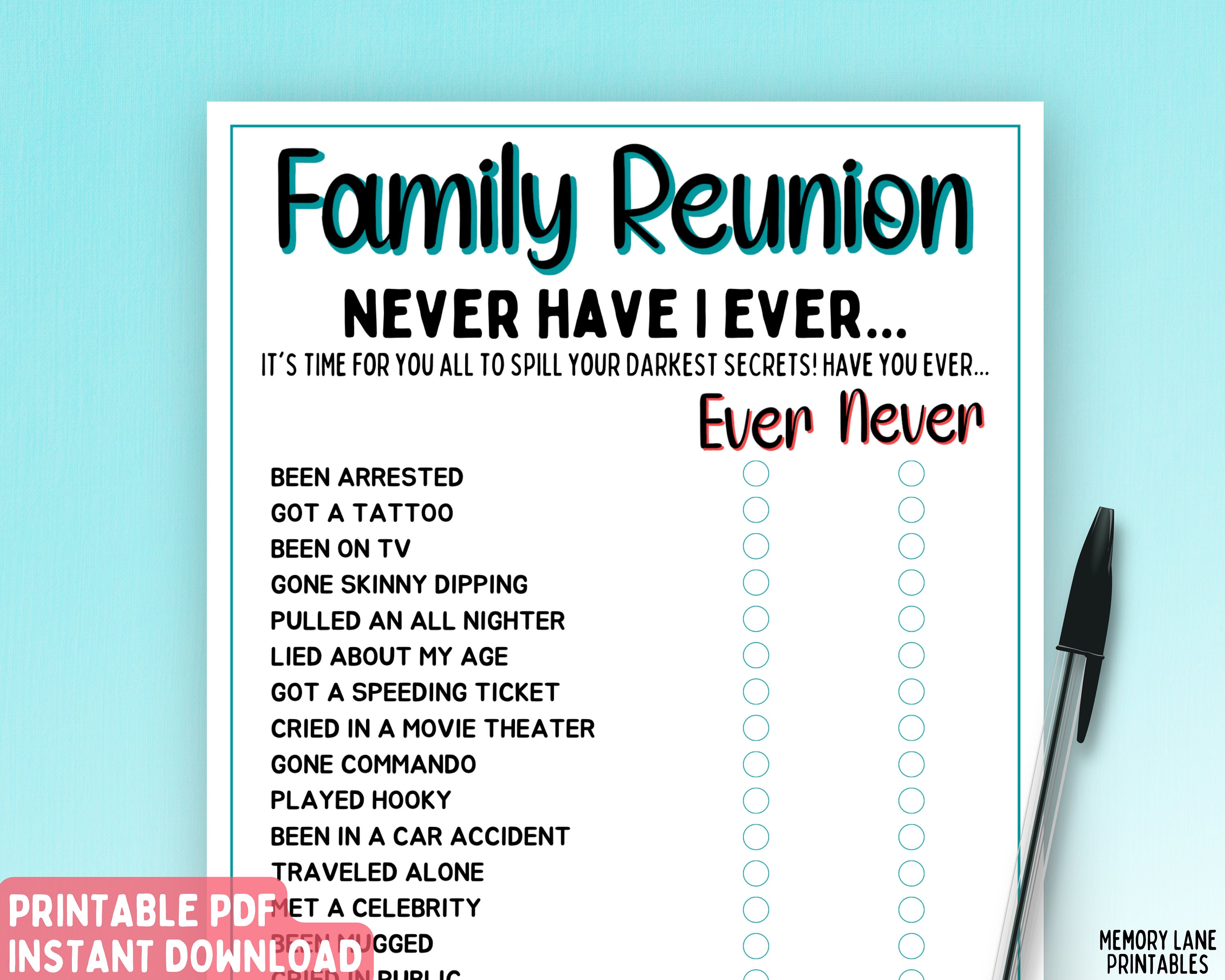 Family Reunion Never Have I Ever Game | Family Party Game | Family Game ...