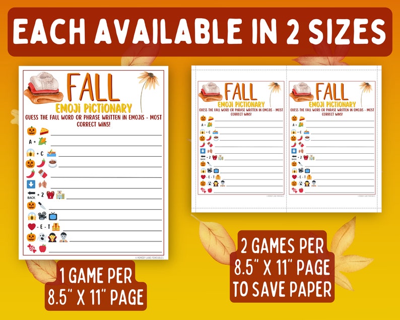 Fall Emoji Pictionary Game | Autumn Party Game | Fun Printable Fall ...