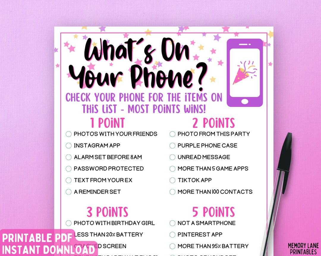 What's on Your Phone Birthday Game | Birthday Game for Her | Adult ...