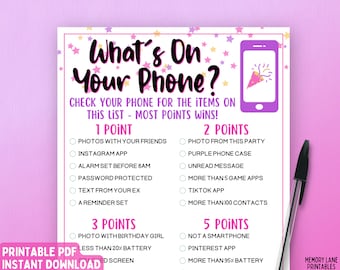 Adult Birthday Party Games Gold Birthday What's on Your Phone Birthday ...