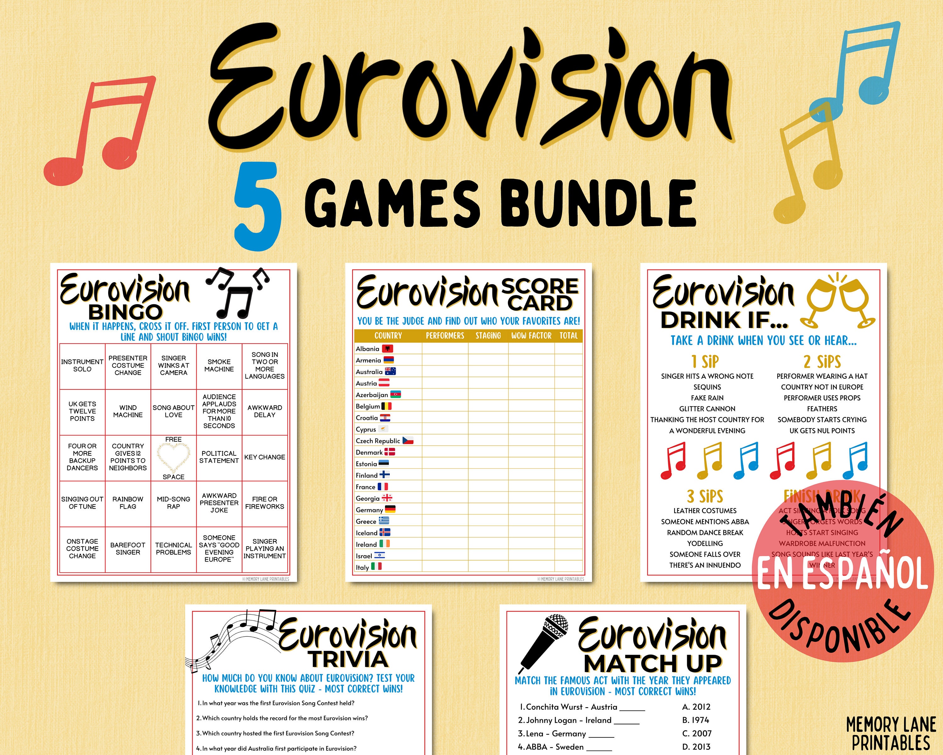 Eurovision 5 Game Bundle | Eurovision Party Games Bundle | Printable ...