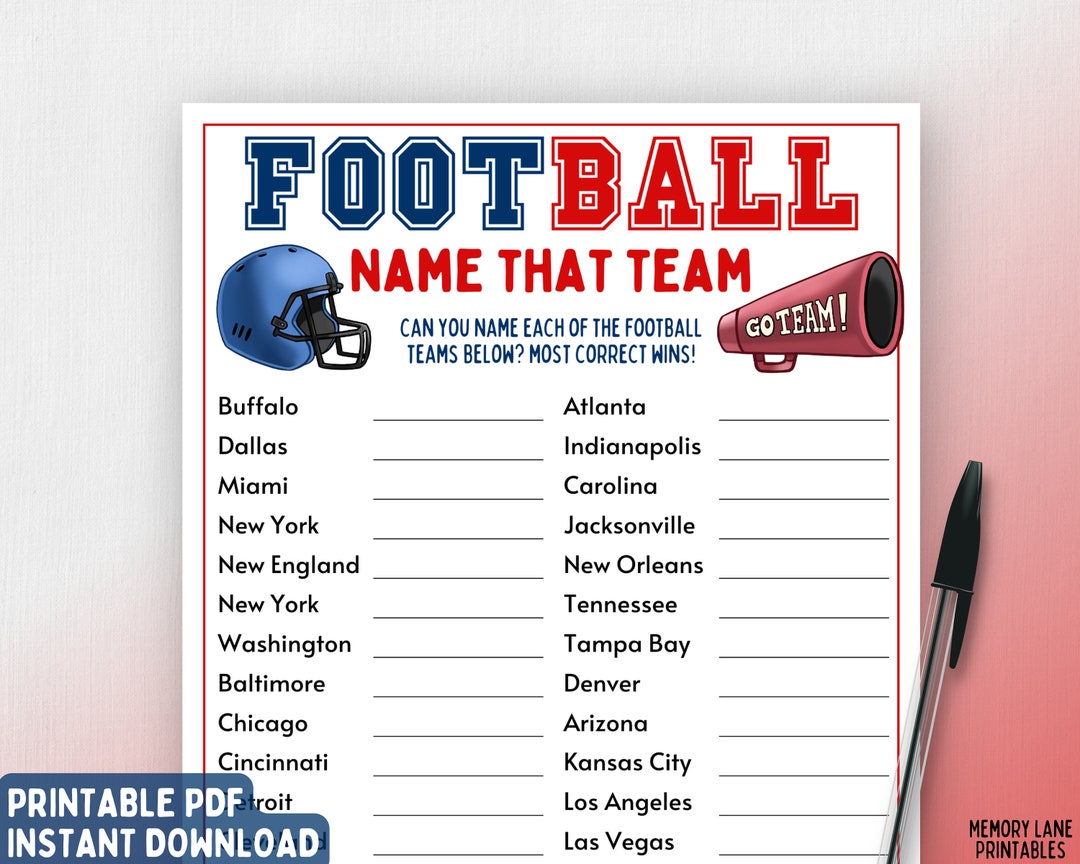 Football Name That Team Game | Super Bowl Party Game | Fun Printable ...