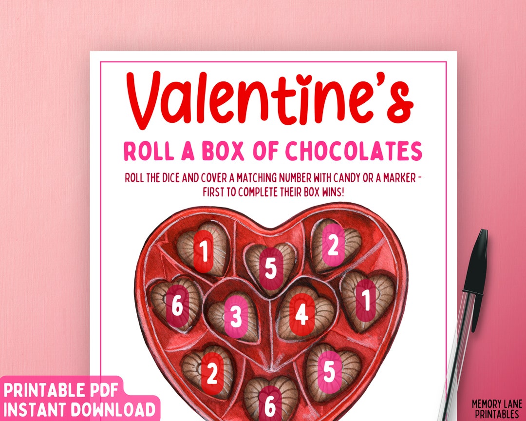 Valentine's Roll a Box of Chocolates Game Valentine's Day Party Game ...