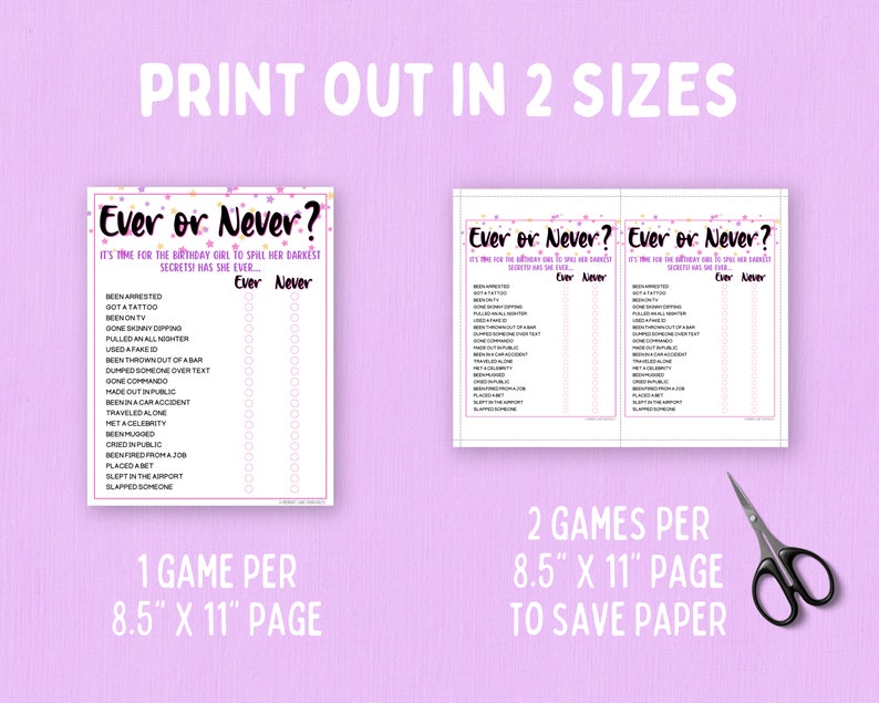 Ever or Never Birthday Game Birthday Game for Her Adult Birthday Party ...