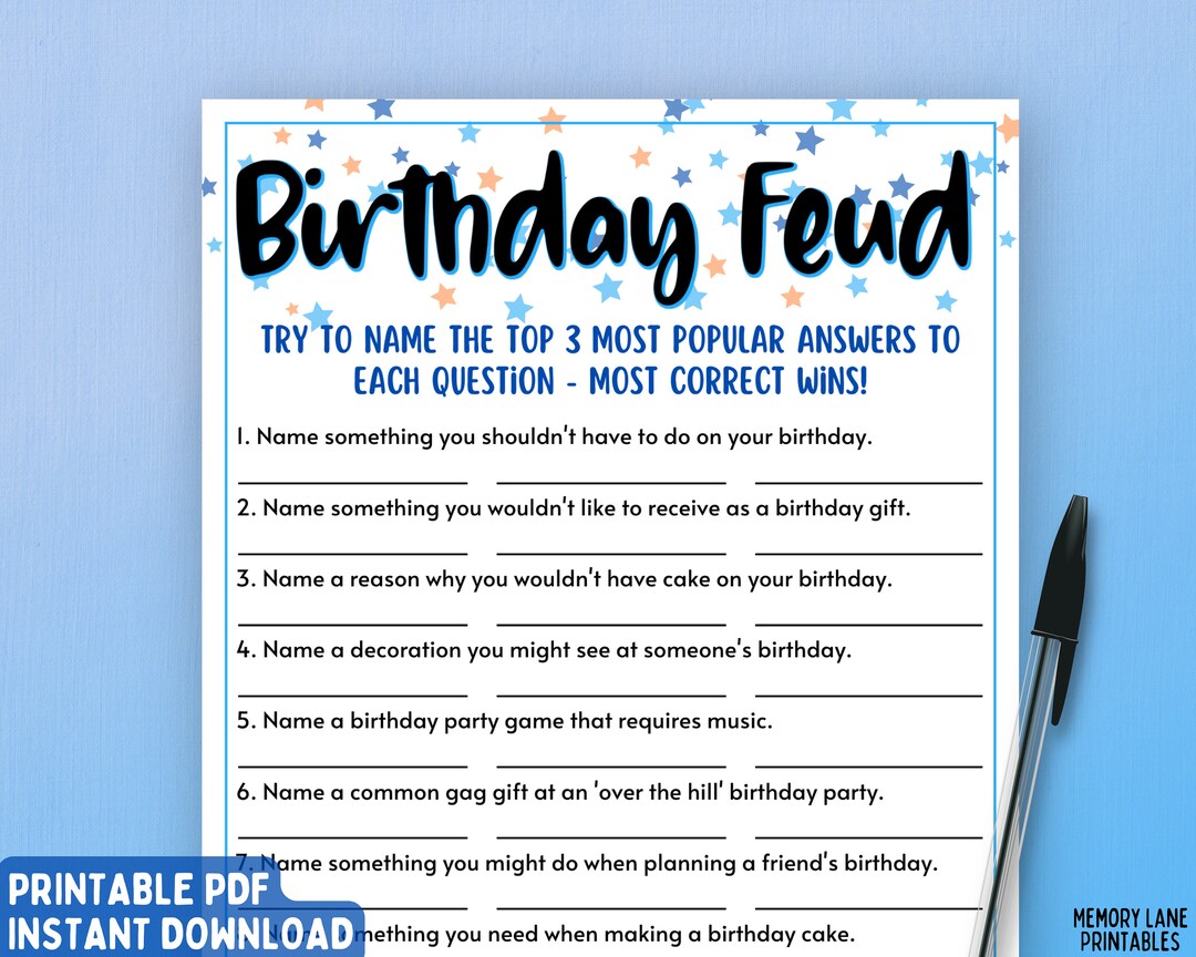 Birthday Feud Game | Birthday Game for Him | Adult Birthday Party Game ...