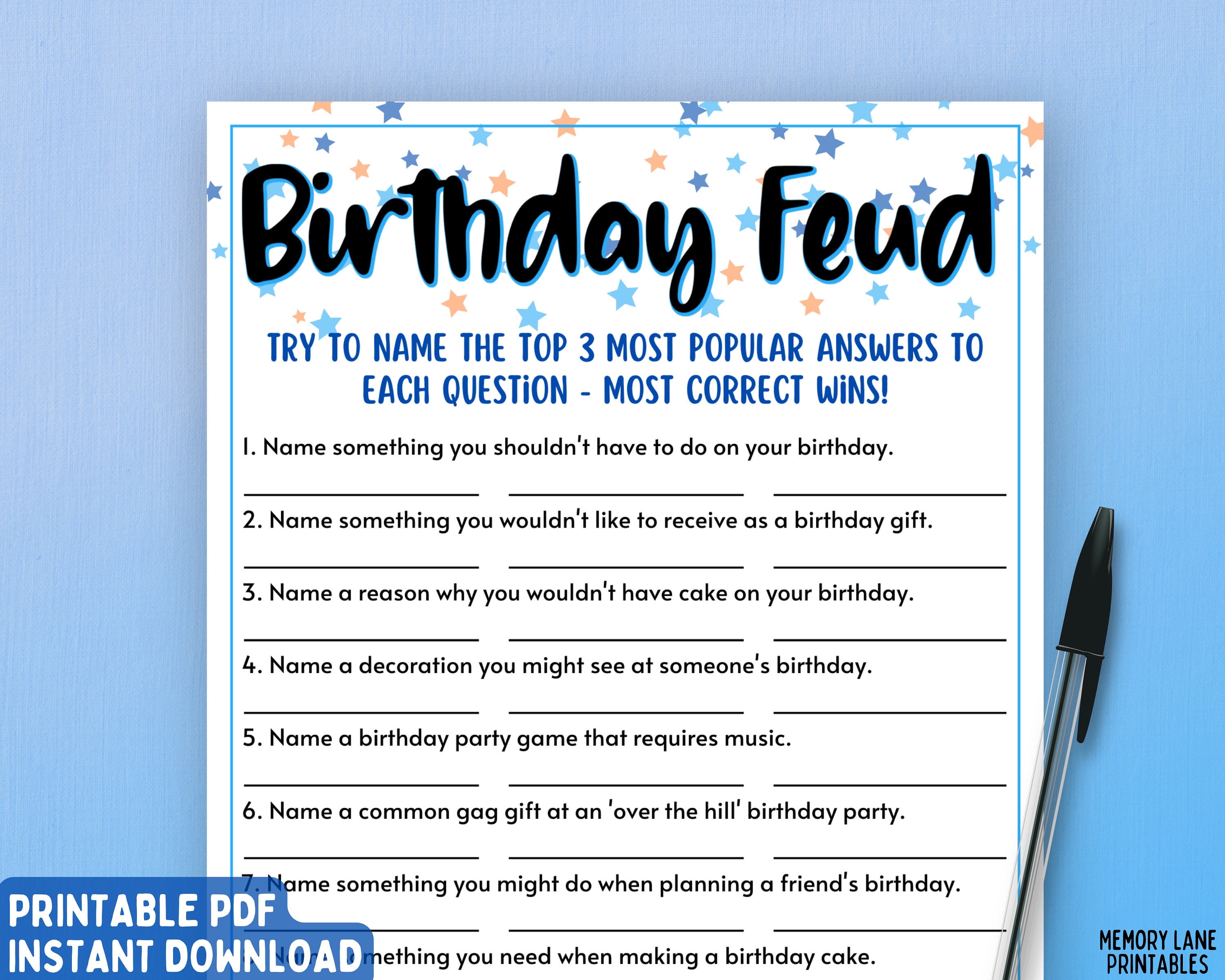Birthday Feud Game Birthday Game for Him Adult Birthday Party Game ...