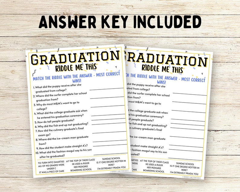 Graduation Riddle Me This Game Graduation Party Game Fun - Etsy