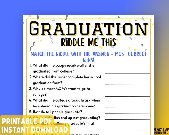 Graduation Riddle Me This Game Graduation Party Game Fun - Etsy
