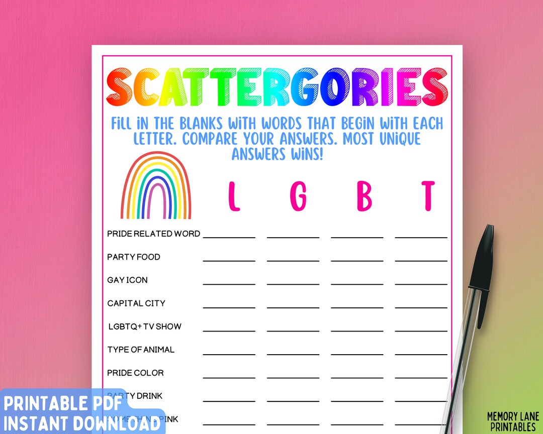 Pride Scattergories Game | LGBTQ+ Pride Party Game | Pride Party Game ...