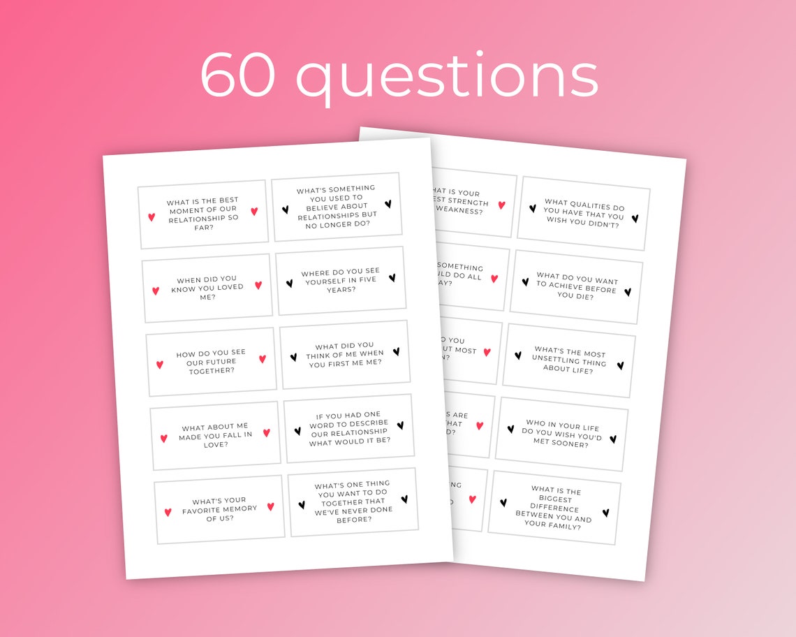 60 Couples Question Cards Printable Couples Conversation Starter Cards ...