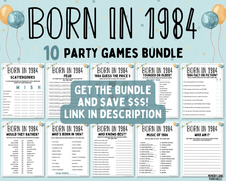 40th Birthday Party Games Bundle Born in 1984 Games 40th Birthday Games ...