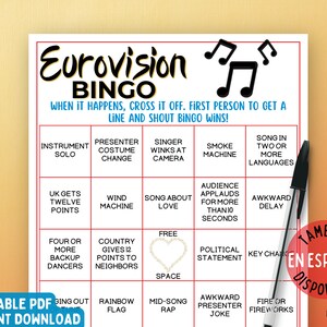 Eurovision Bingo Game | Eurovision Party Game | Printable Eurovision ...