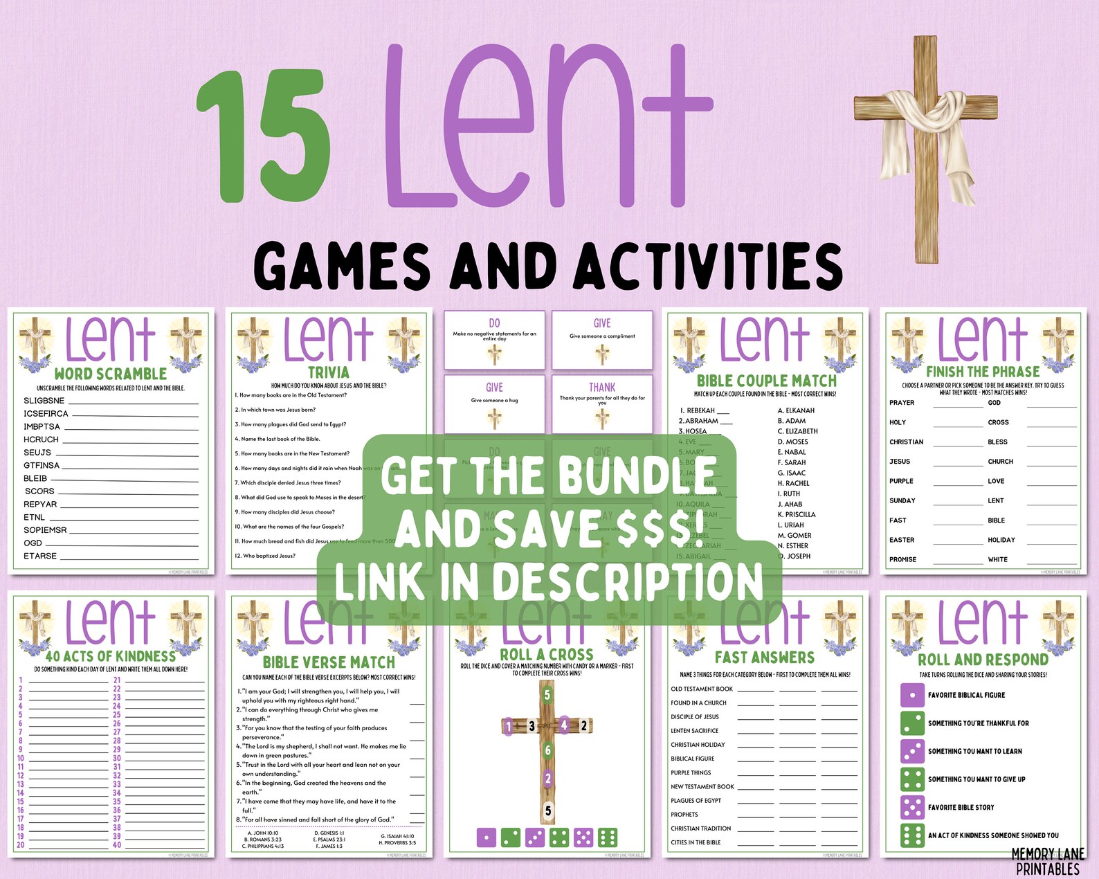 Lent Activity Cards Lenten Game Lent Activities for Kids Lent Church ...