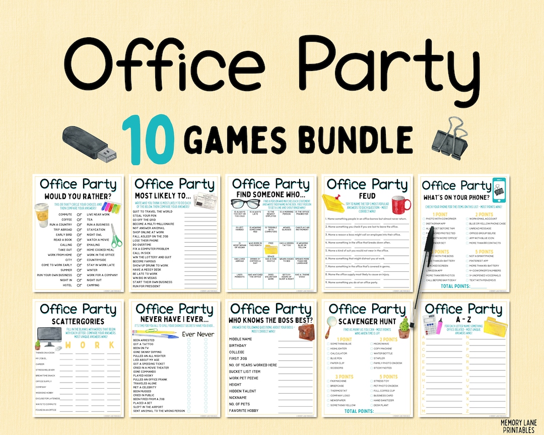 Office Party Games Bundle | Work Party Games | Fun Printable Games ...