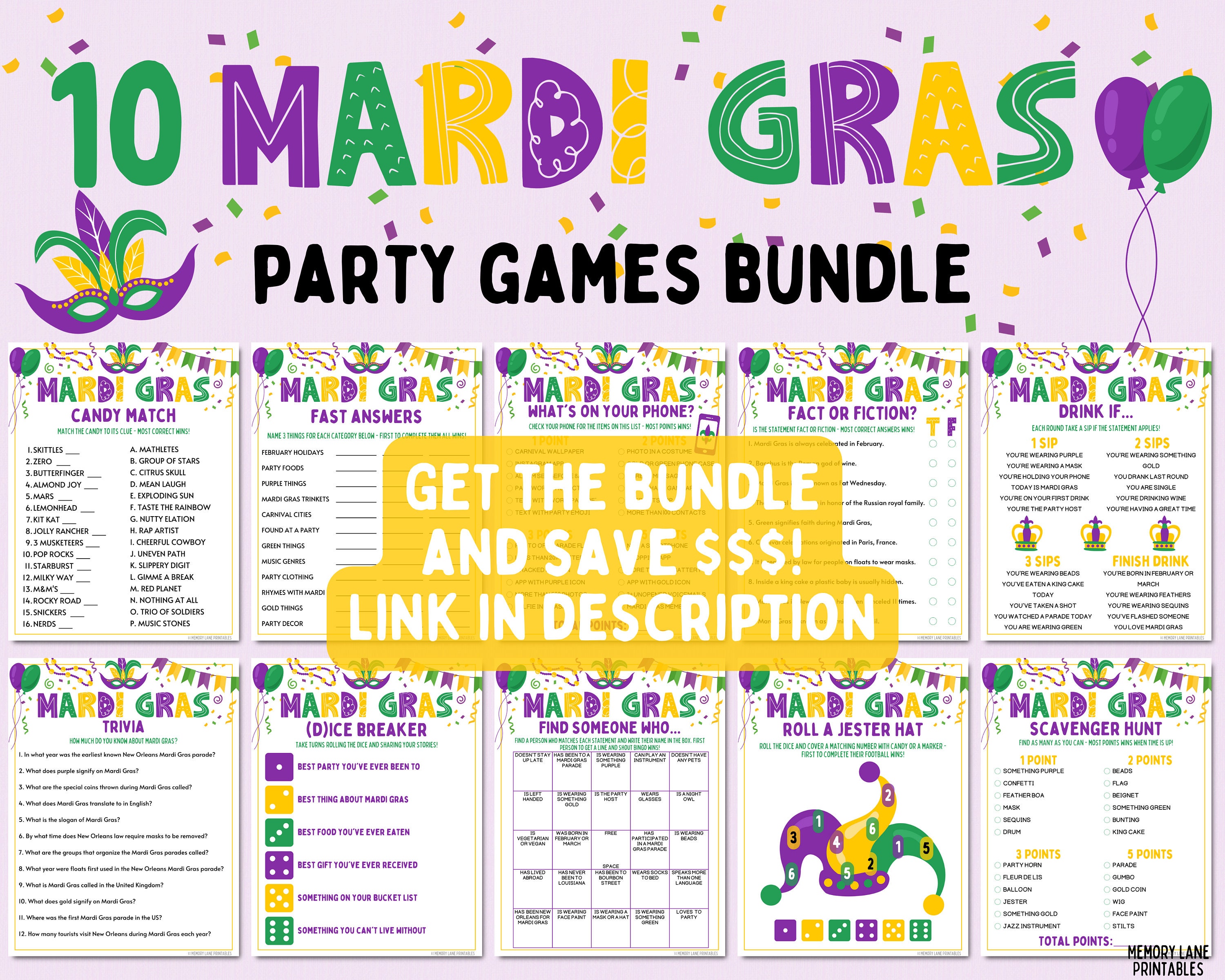 Mardi Gras Games Bundle Mardi Gras Party Games Fun Printable Games ...