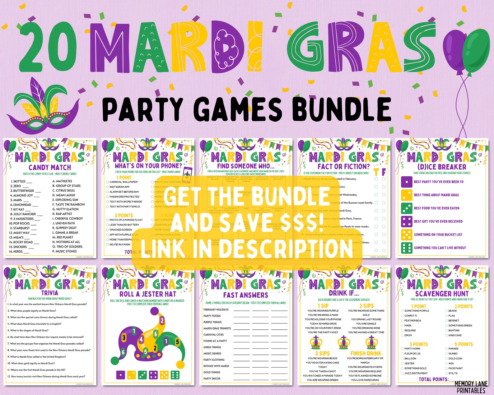 Mardi Gras Find Someone Who Game | Mardi Gras Party Game | Fun ...