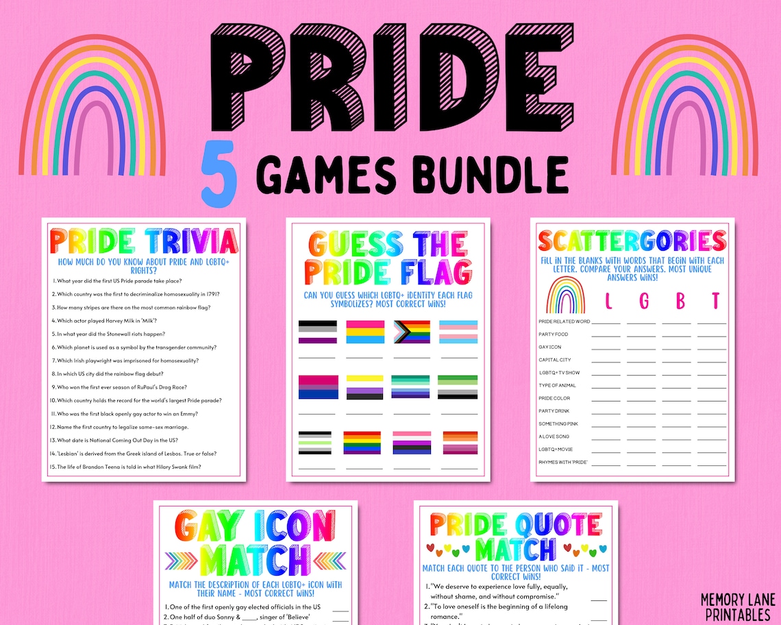 Pride Party Games Bundle | 5 LGBTQ+ Pride Games | Pride Trivia Games ...