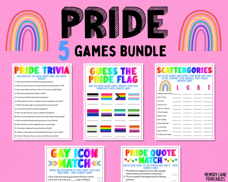 Pride Party Games Bundle | 5 LGBTQ+ Pride Games | Pride Trivia Games ...